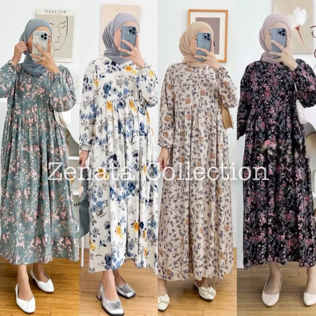 Jual MIDI DRESS RAYON JUMBO PREMIUM BUSUI GAMIS WANITA RAYON MOTIF BUNGA BUMIL BUSUI MIDI DRESS ...