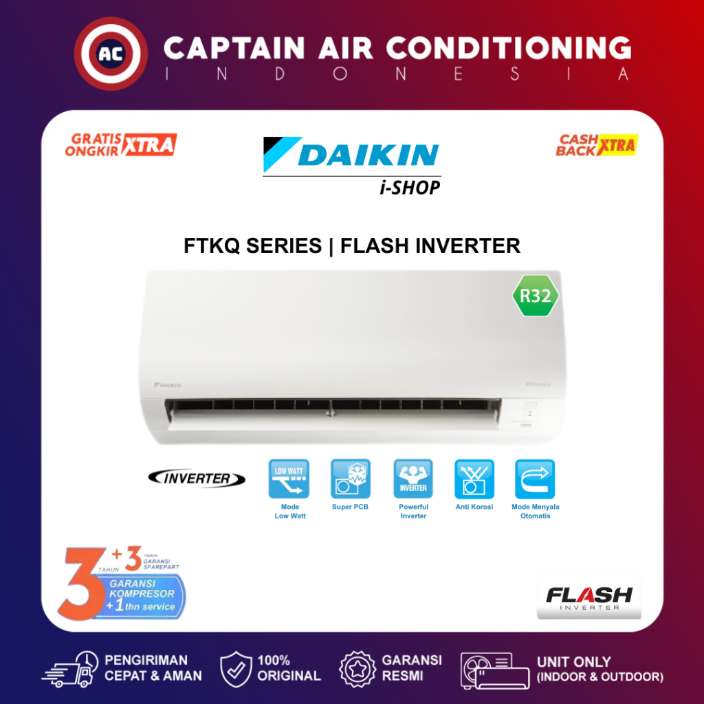 Jual DAIKIN AC Split FTKQ-25 / FTKQ25 1 PK Flash Inverter | Shopee Indonesia