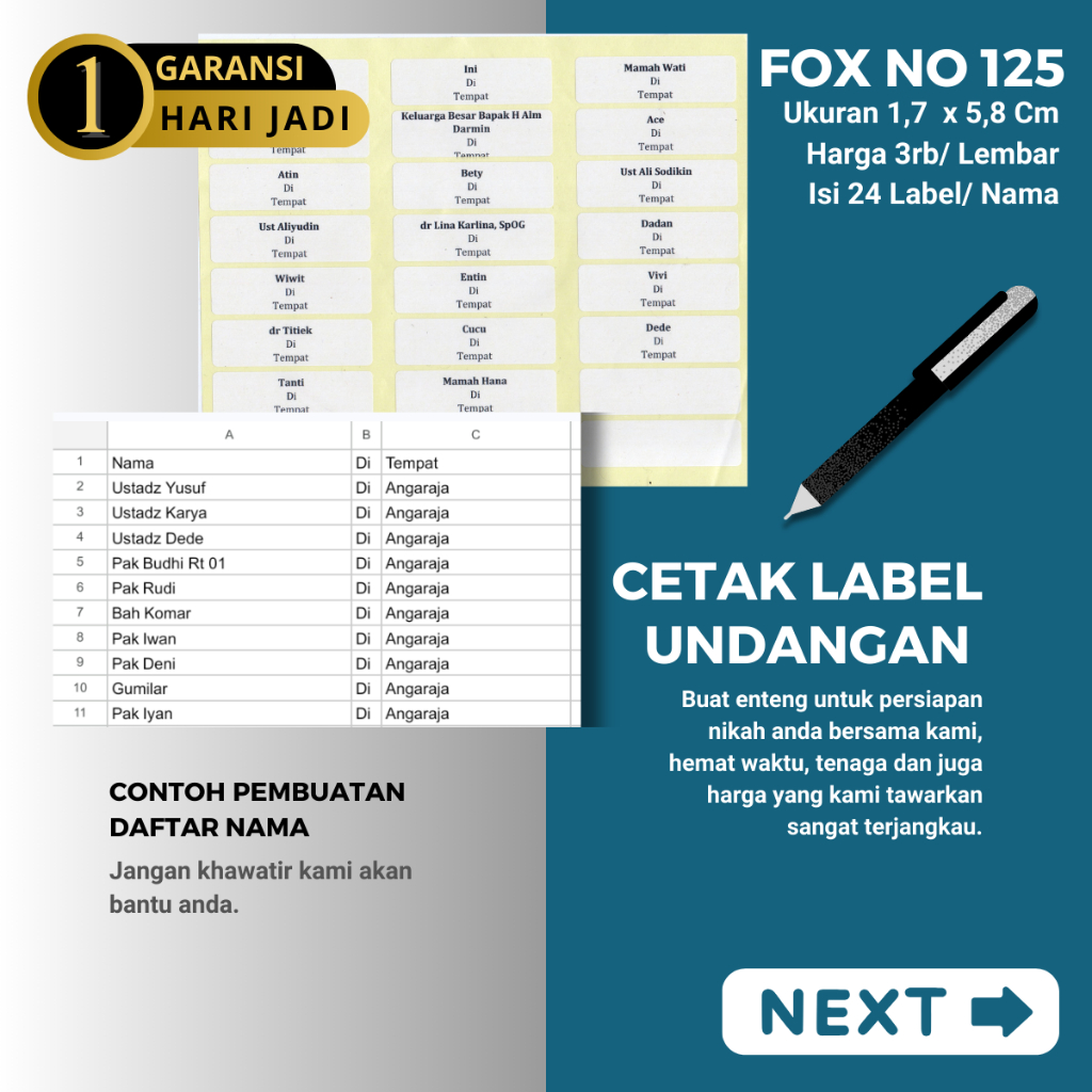Jual FOX Cetak Label Nama Undangan 125 / Proses Cepat / Self Adhesive ...