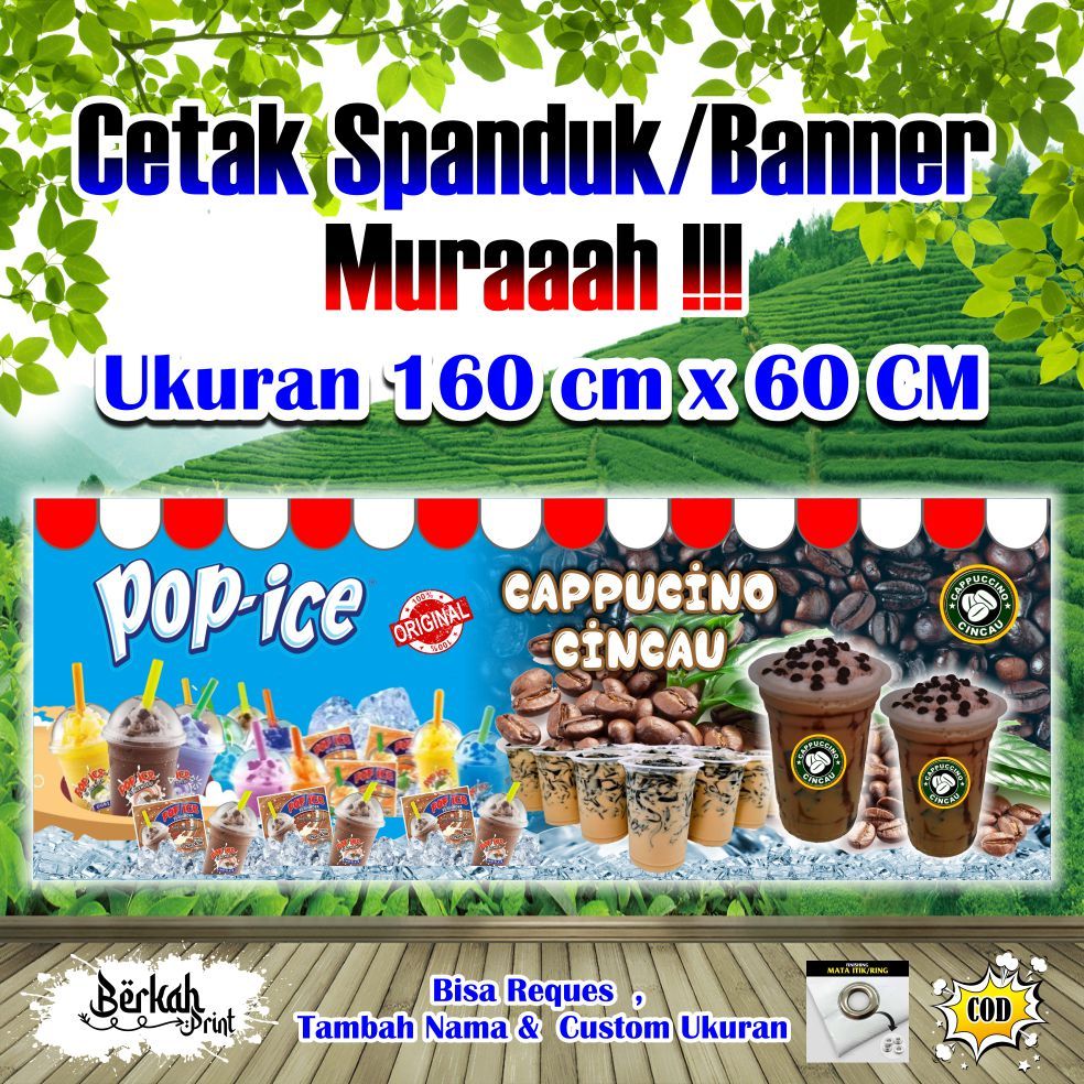 Jual Spanduk Banner Pop Ice & Cappucino Cincau Ukuran 160 cm x 60 cm ...