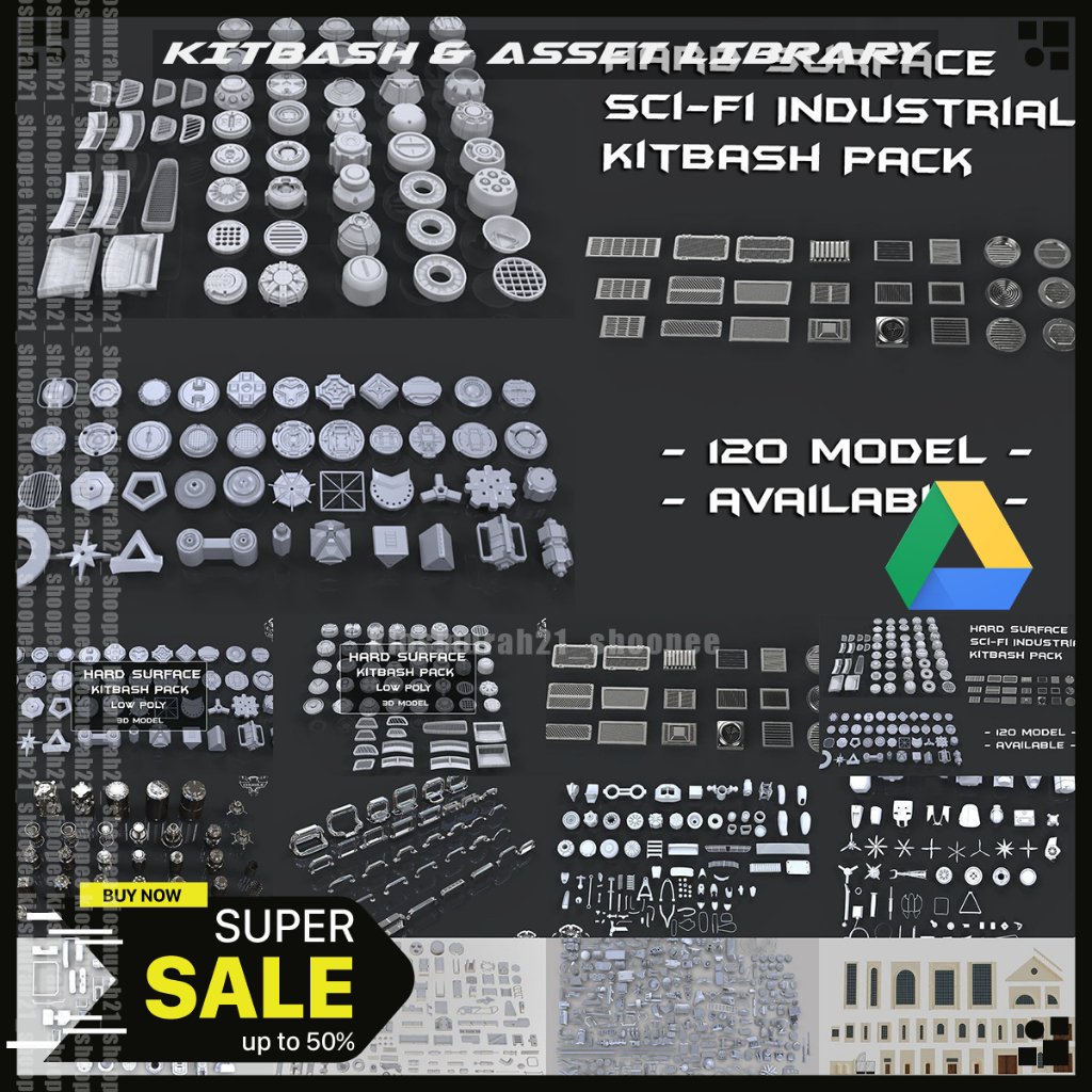 Jual Cgtrader - Hard Surface Sci-Fi Industrial KitBash 3 PACK Low-poly ...
