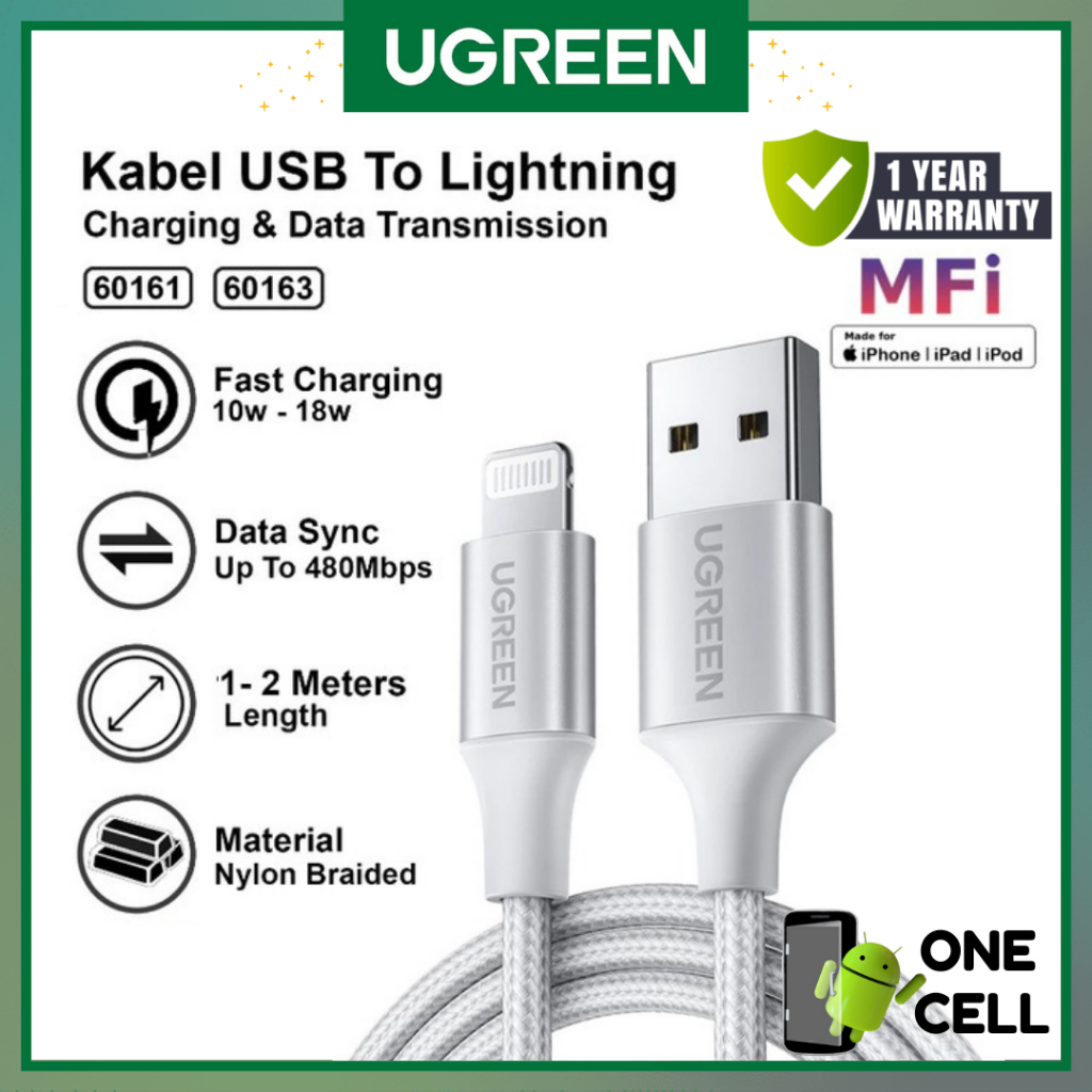Jual UGREEN Kabel Data iPhone MFI Lightning USB 2.4A Panjang 1M 2M ...
