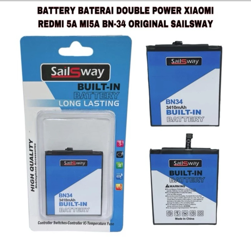 Jual BATTERY DOUBLE POWER XIAOMI REDMI 5A MI5A BN-34 ORIGINAL SAILSWAY ...