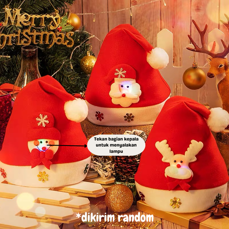 Jual TOPI SANTA POLOS / TOPI NATAL LED / TOPI SANTA CLAUS / TOPI MERRY ...