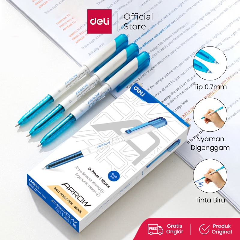 Jual Deli Ballpoint Pen / Bolpoin Pulpen 0.7mm Tinta Hitam Biru Merah ...