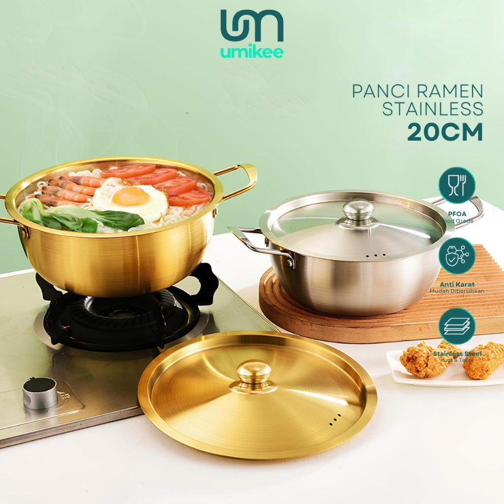 Jual UMIKEE Panci Ramen Korea Ramyeon Gold Dengan Tutup Stainless Steel ...
