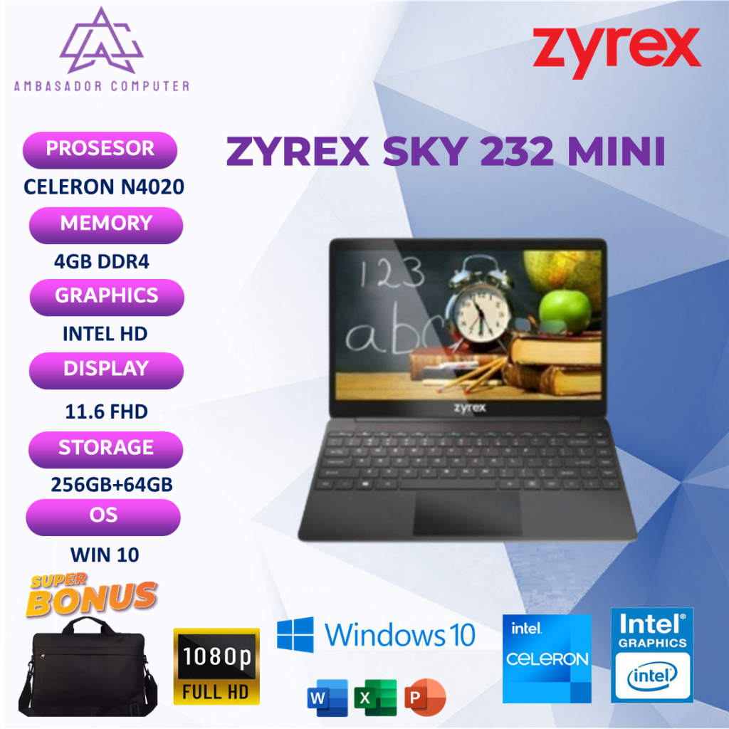 Jual Notebook Zyrex Sky 232 Mini N4020 4GB 256+64GB Windows10 Full HD ...
