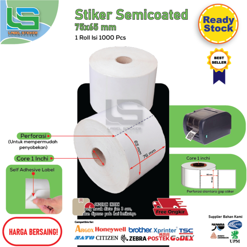 Jual LABEL STIKER BARCODE 100x75MM DIRECT THERMAL 10X7.5 CM THERMAL ...