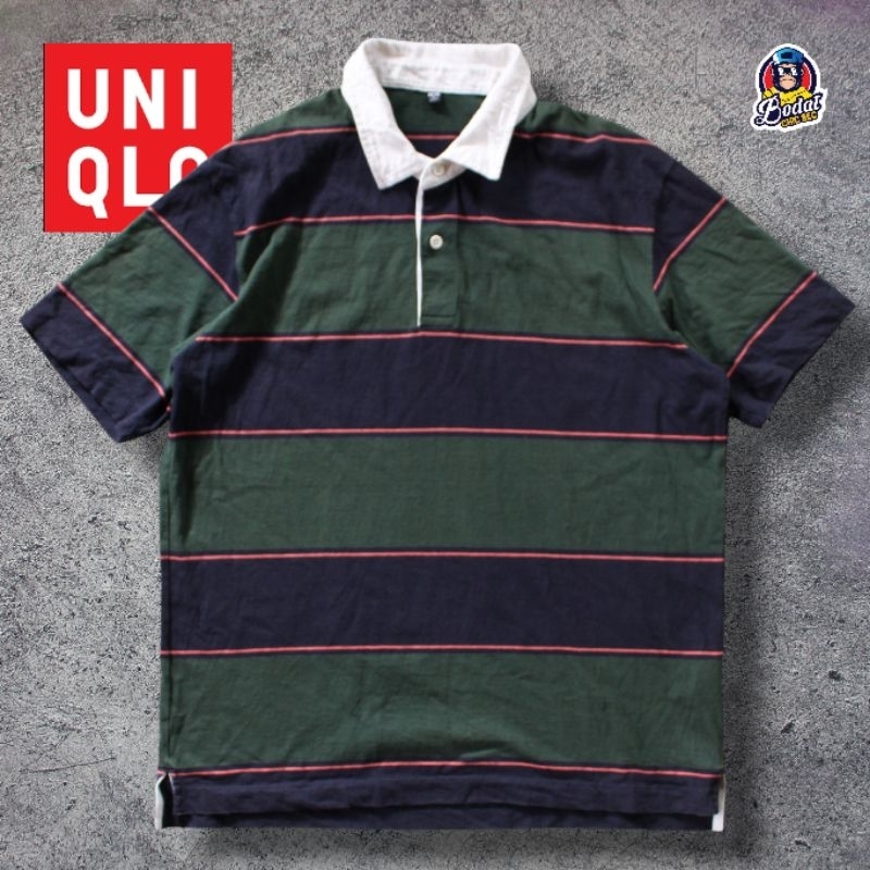 Jual Kaos Kerah Polo Rugby Uniqlo Motif Salur Iqball | Shopee Indonesia