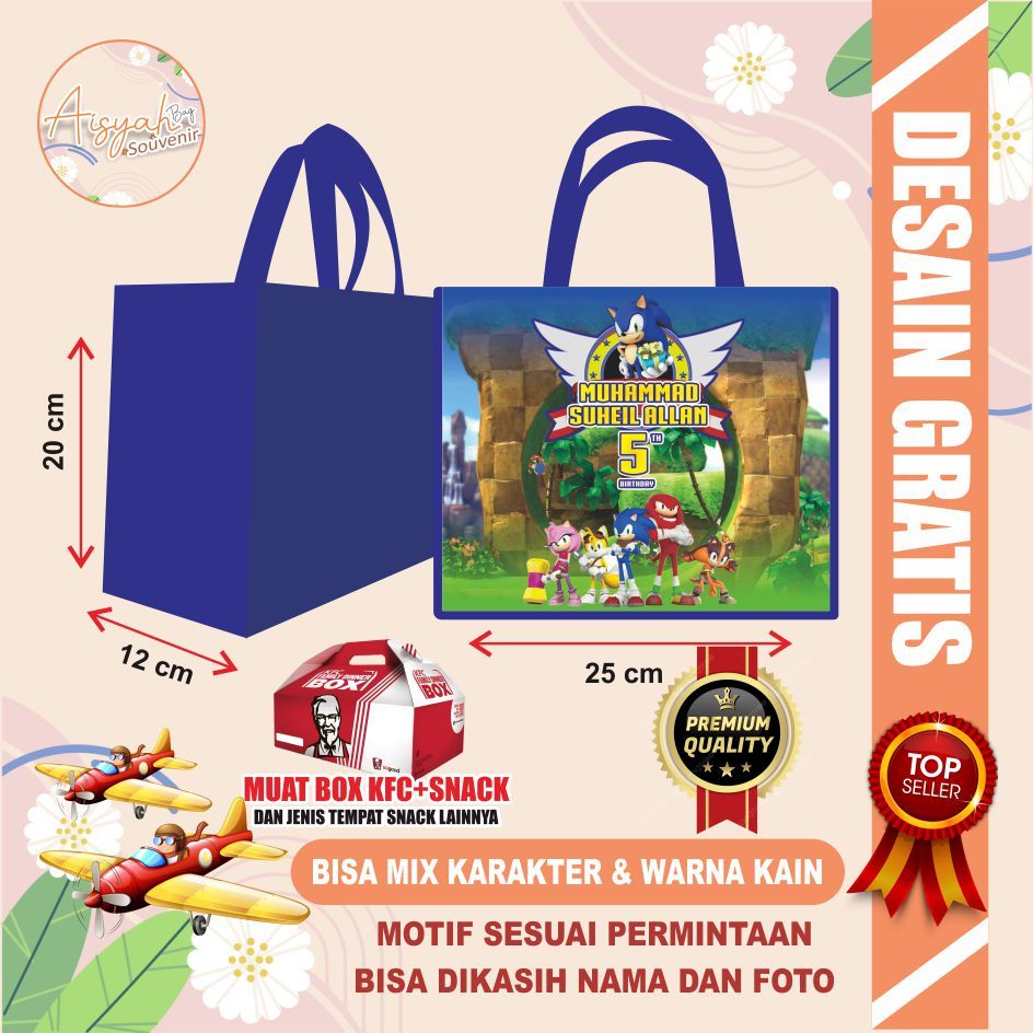 Jual tas ultah sonic tas ulang tahun sonic tas souvenir ultah sonic tas ...