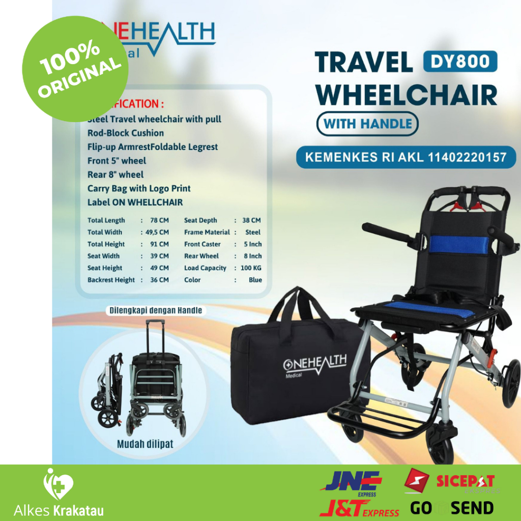 Jual Onehealth Kursi Roda Traveling DY 800 + Pole / Kursi Roda Umroh Haji Travel / Kursi Roda ...