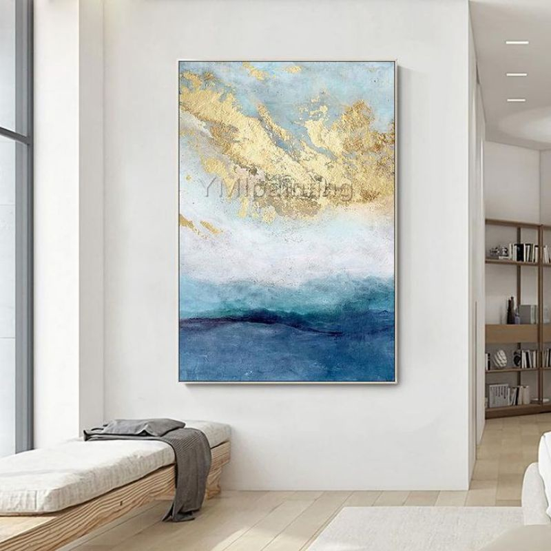 Jual lukisan ocean blue abstrak,lukisan abstrak modern goldblue,lukisan ...