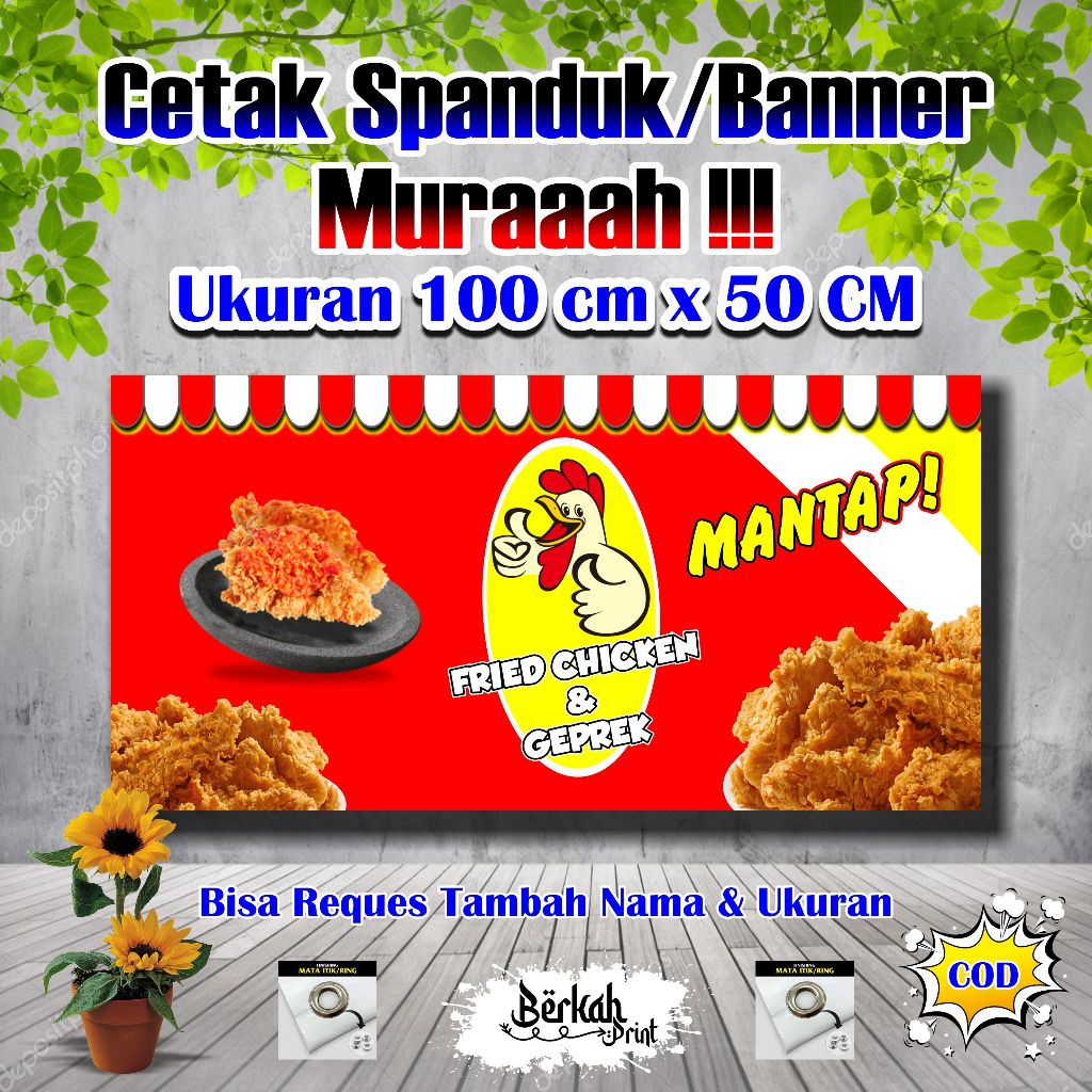 Jual Spanduk Banner Fried Chicken & Ayam Geprek Ukuran 100 cm x 50 cm ...