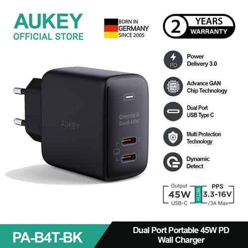 Jual Charger Aukey PA-B4T Omnia II Duo Series USB-C PD 45W PPS | Shopee Indonesia