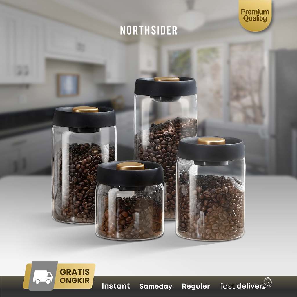 Jual Coffee storage canister kopi toples snack kaca vacuum button ...