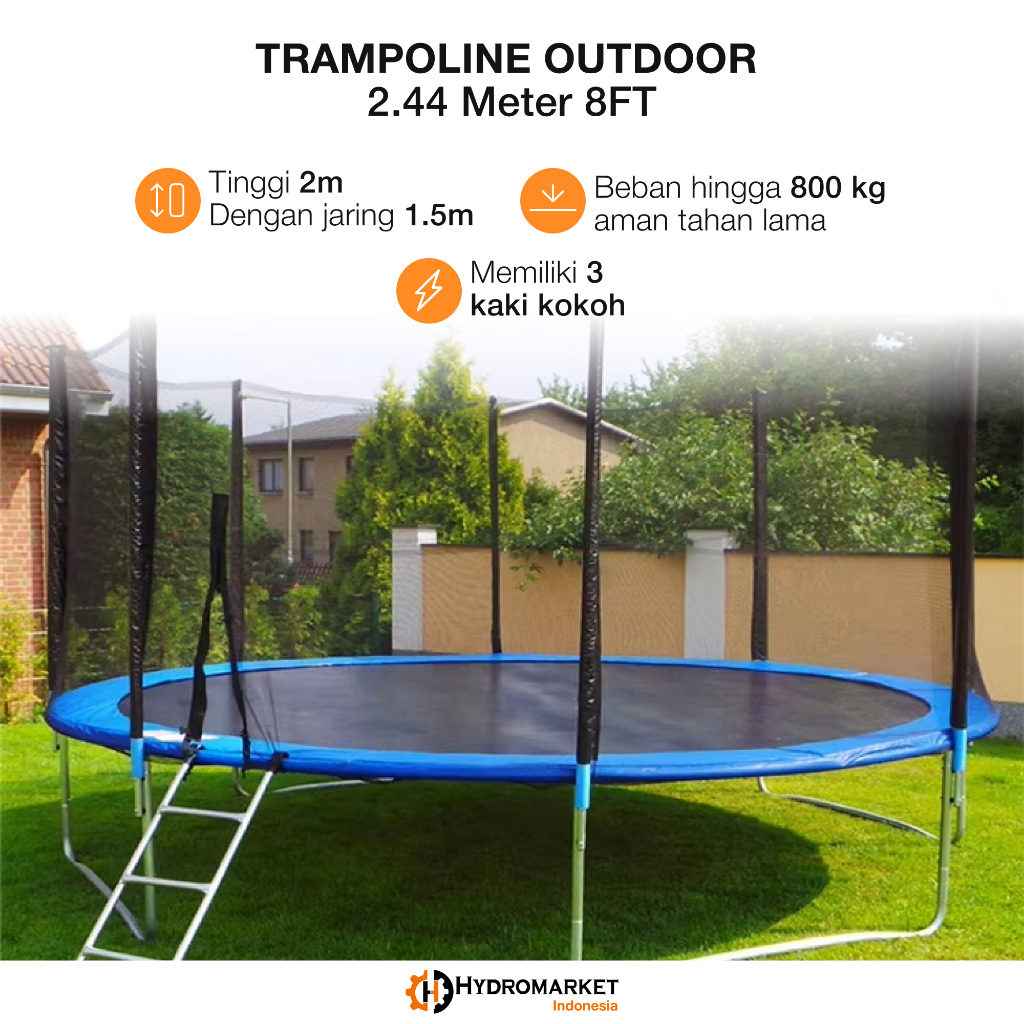 Jual Trampoline 8feet (2.4m) Trampoline dengan Safety Net Sport Kids Adult Tinggi 200cm mainan ...