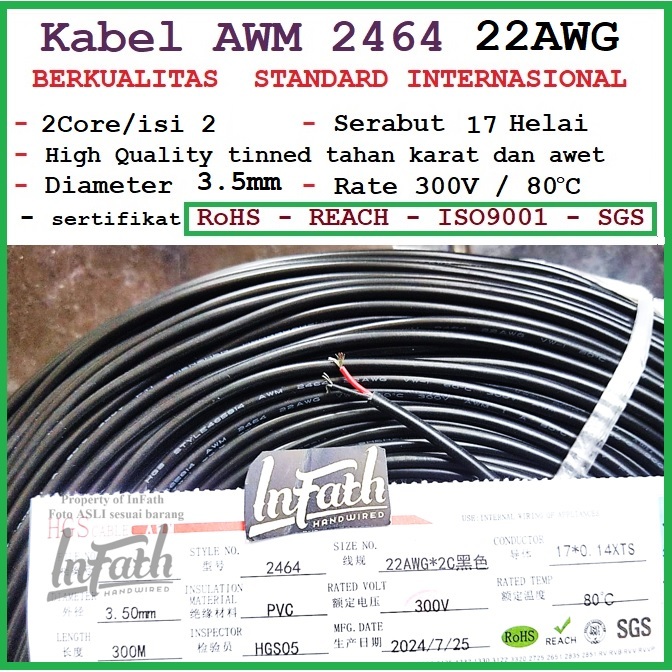 Jual InFath - High Quality Kabel DC AWM2464 24AWG 22AWG 2C 4C isi 2 4 ...