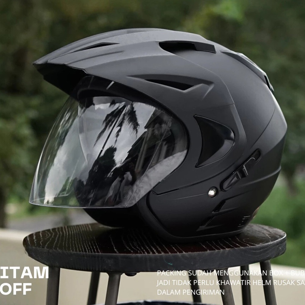 Jual Helm Double Visor Half Face Pria Wanita Dewasa SNI Warna Hitam ...