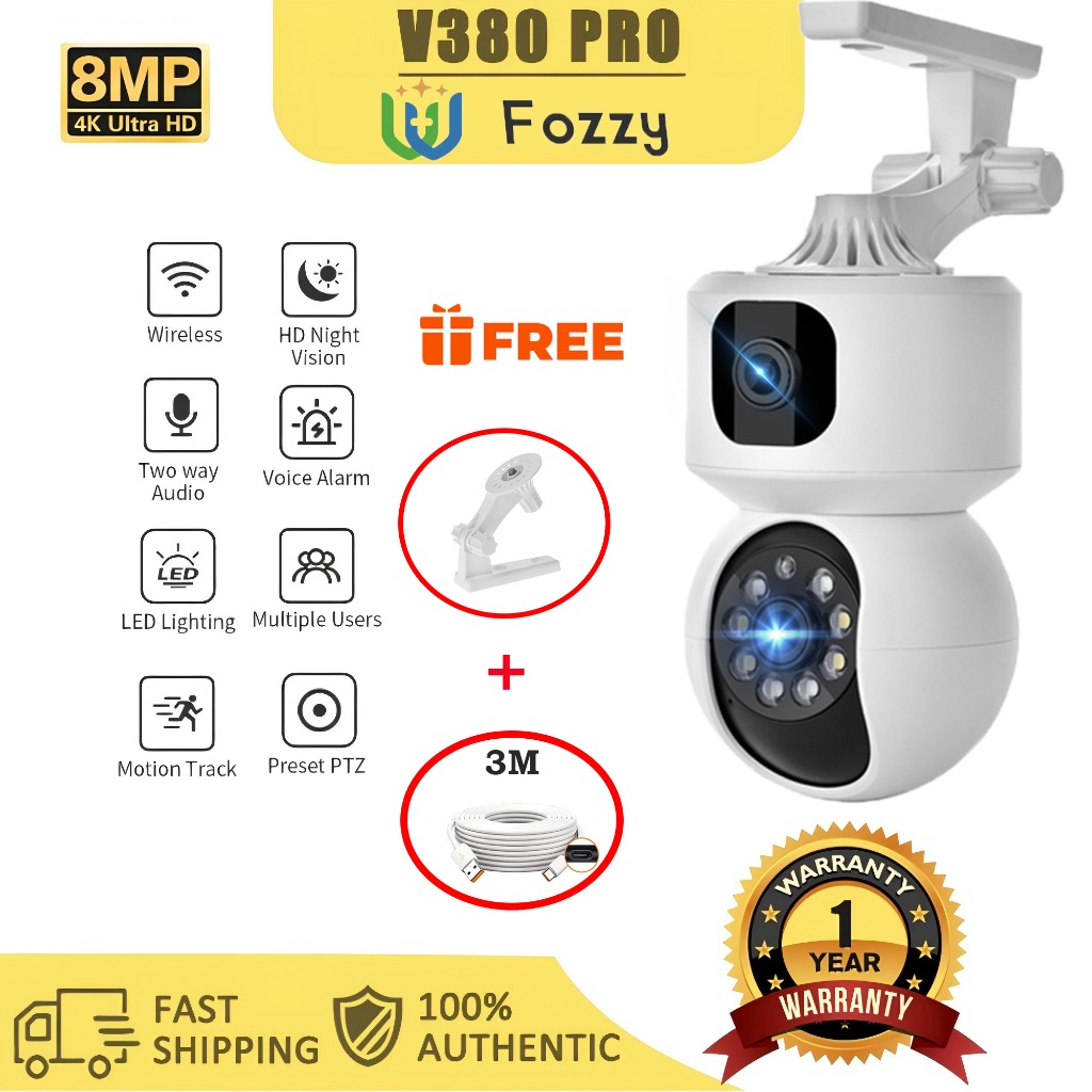 Jual V380 Pro CCTV Kamera Dual Lens WIFI 1080P HD Free Bracket + 3m ...