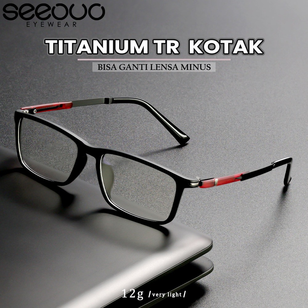 Jual Seeouo Kacamata Model Kotak Stylish Simple Bahan Titanium+TR Lentur Ringan Plano Lens Bisa ...