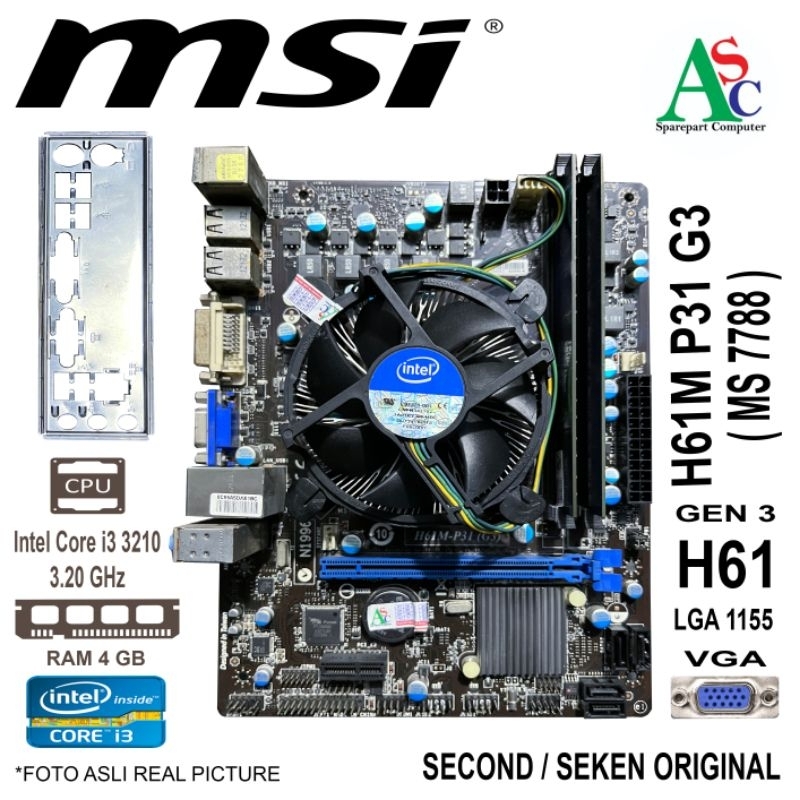 Jual Paket Motherboard Mobo MSI Core i3 Ram 4Gb Fan Intel Backpanel | Shopee Indonesia