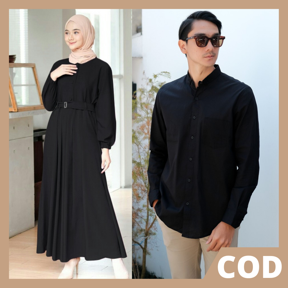 Jual GAMIS COUPLE PASANGAN SUAMI ISTRI TERBARU LEBARAN 2025 LENGAN PANJANG WARNA HITAM | Shopee ...