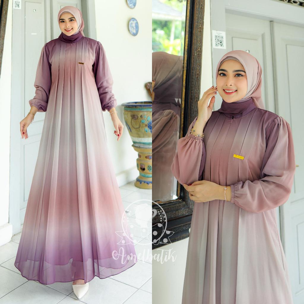 Jual AMEL - Dress Ashanti Gamis Gradasi Ceruty Digital Printing Full ...