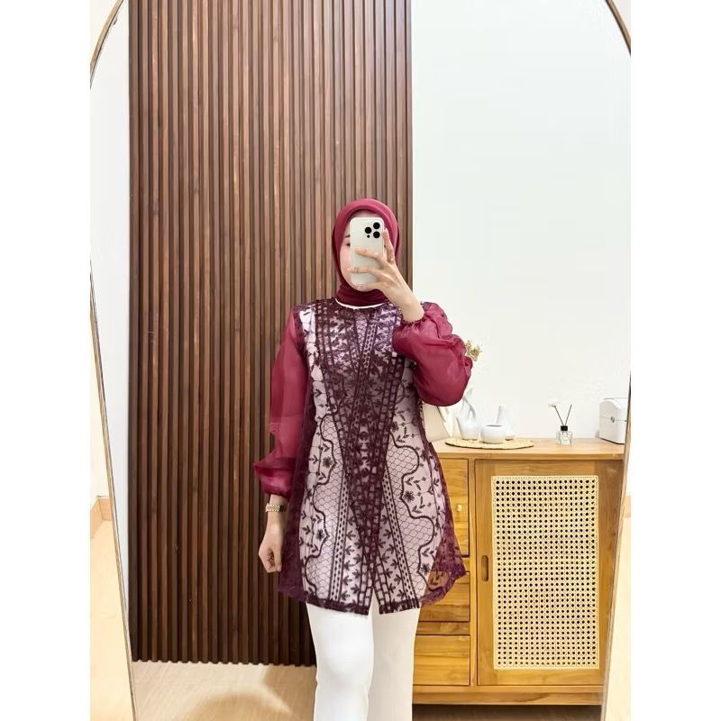 Jual Nadira Outer Brukat Organza Full Brukat/Tunik Brukat/Baju Hari ...
