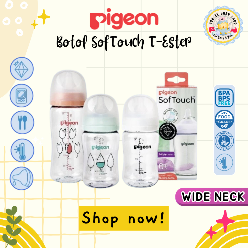 Jual PIGEON Softouch T-ester Bottle Wide Neck BPP / Botol Susu Anak BPA Free Premium Food Grade ...