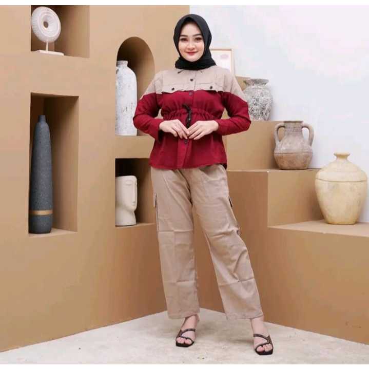 Jual Setelan Cargo Kombinasi / One Set Cargo Serut Kombinasi | Shopee ...