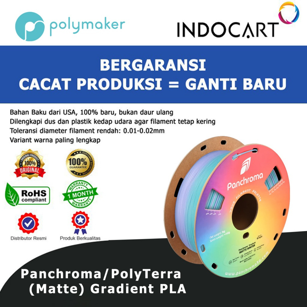 Jual 3D Printer FILAMENT PolyMaker Panchroma/PolyTerra Gradient PLA Matte 1.75mm 1kg-IndoCart 3D ...