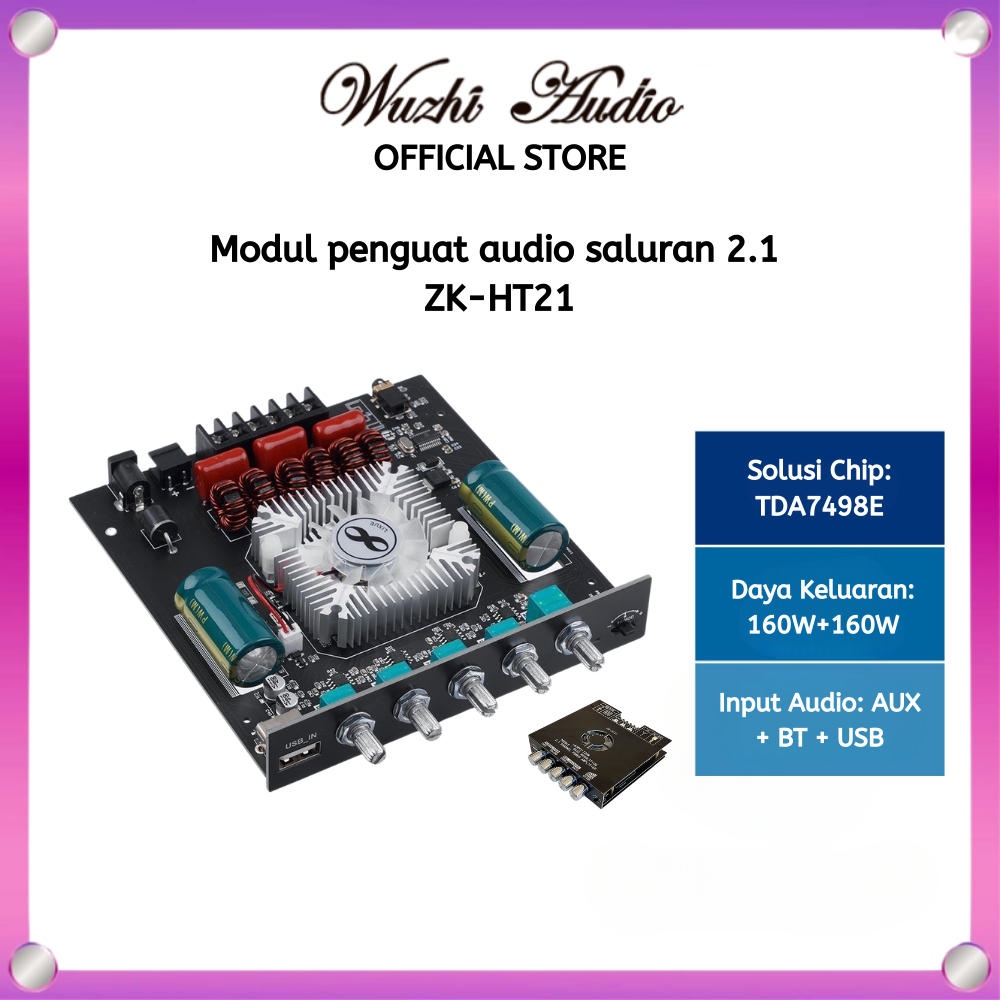 Jual Wuzhi Audio | ZK-HT21 Bluetooth digital power amplifier modul 2.1 channel 【TDA7498E ...