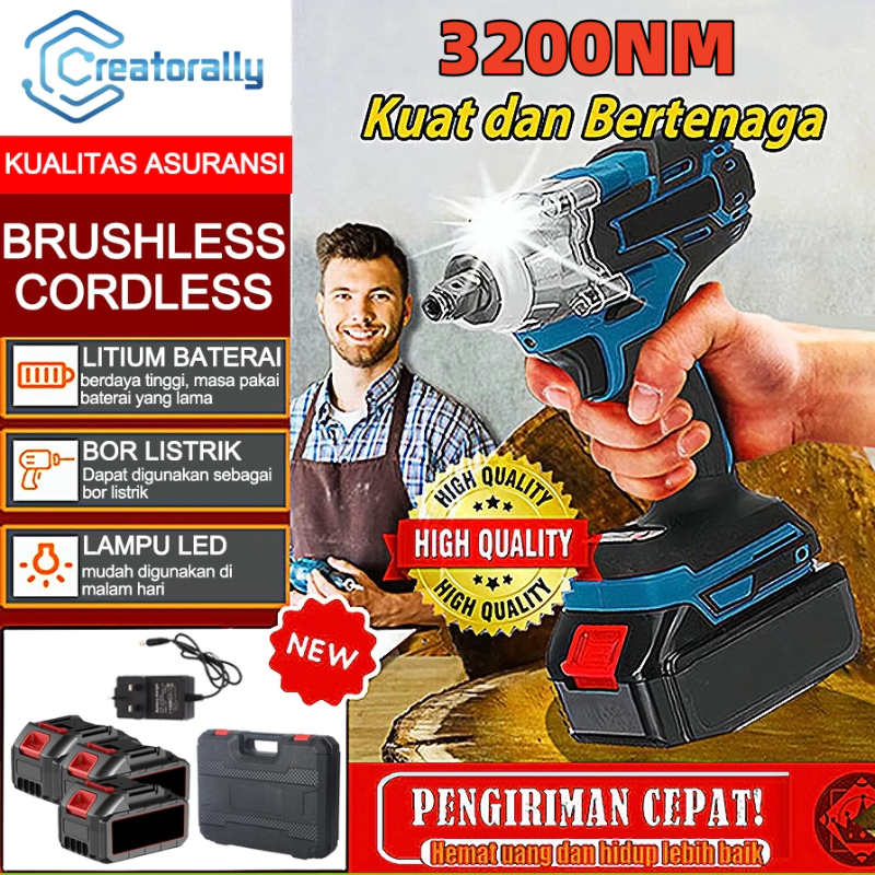 Jual CREATORALLY impact wrench cordless 3200NM impact wrench brushless 21V Multifungsi Dapat ...