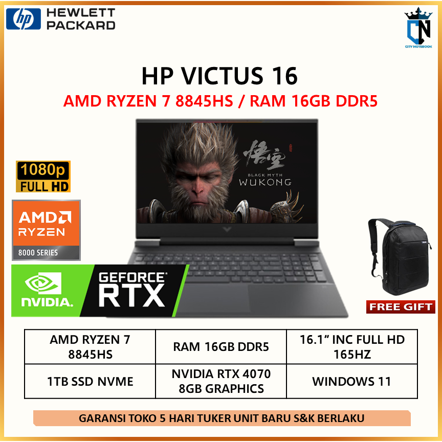 Jual Laptop HP VICTUS 16 RYZEN 7 8845HS RTX4070 8GB 16GB 1TB W11+OHS 16 ...