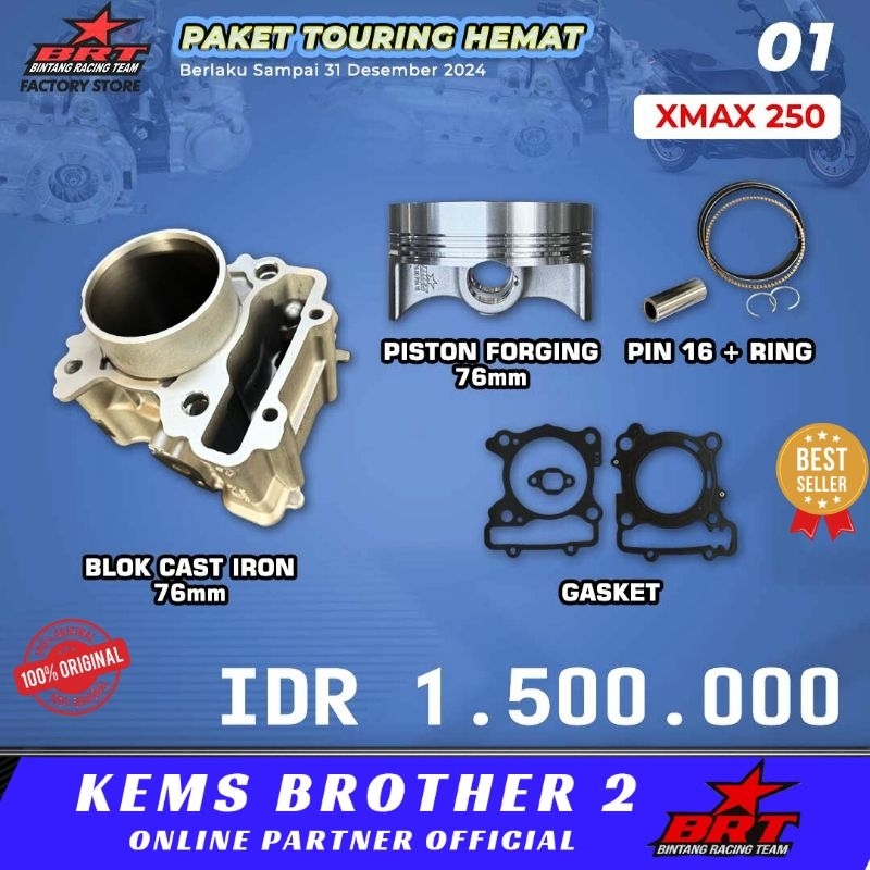 Jual PAKET BORE UP BRT XMAX PISTON 76 MM BAHAN BLOK CASTING IRON ORIGINAL BRT ( blok piston kit ...