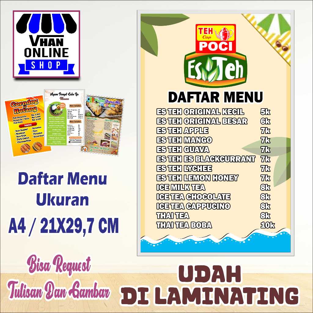 Jual Cetak Poster Daftar Menu Es Teh | Shopee Indonesia