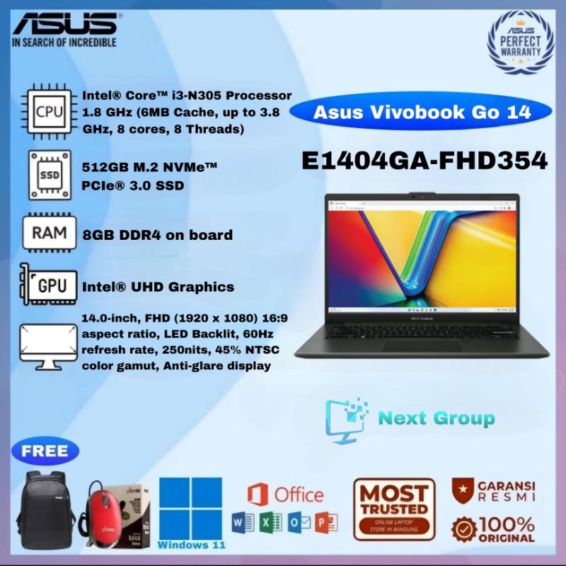 Jual ASUS Vivobook Go 14 E1404GA-FHD352 - Mixed Black [Intel Core i3 ...