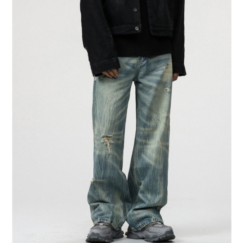 Jual Wide Leg Opening Vintage Men's Jeans Full Length Street Fashion ...