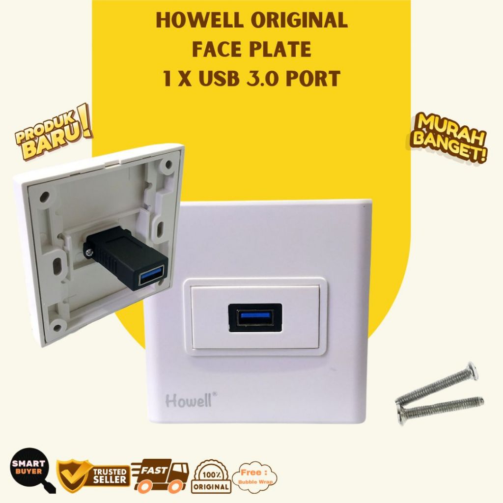 Jual Howell Wall Face Plate Outlat Socket USB 3.0 Female To Female ...