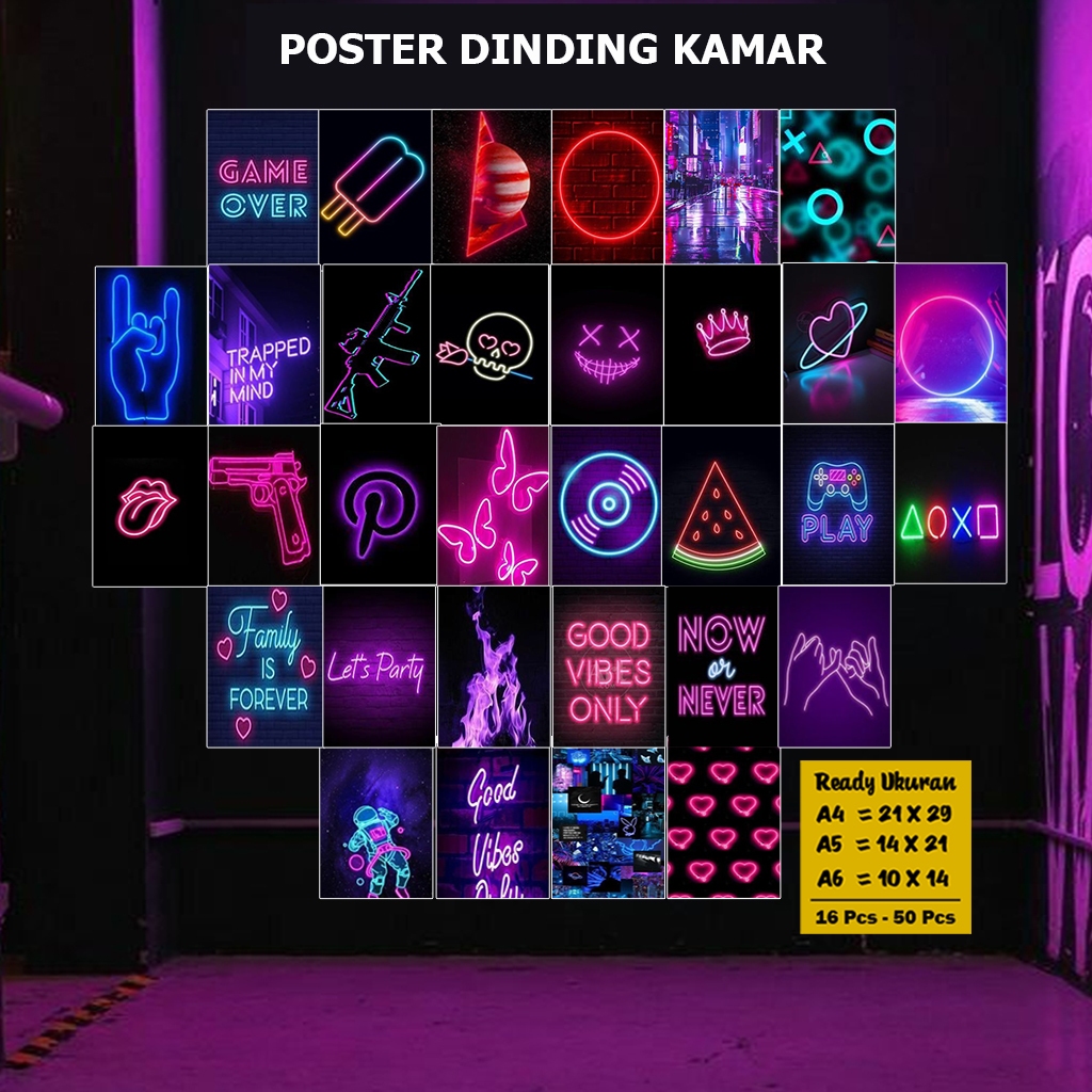 Jual Poster Dinding Kamar Gambar Neon / Poster Neon Aesthetic / Hiasan ...