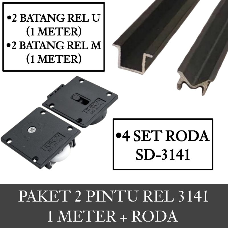 Jual (2 Pintu + 1 Meter) Paket 2 Rel U M 3141 Lenaga 1 M + 4 Set Roda SD 3141 Huben Pintu Lemari ...