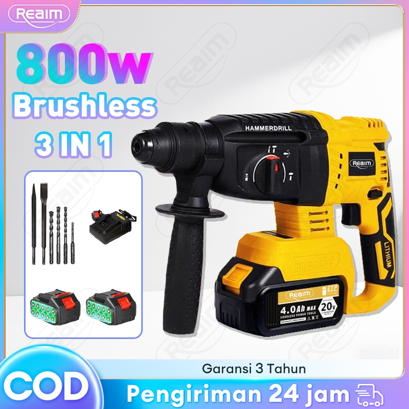 Jual Reaim Mesin Bor Hammer Drill 3IN1Brushless Mesin Rotary Hammer Impact Jack Hammer Cordless ...