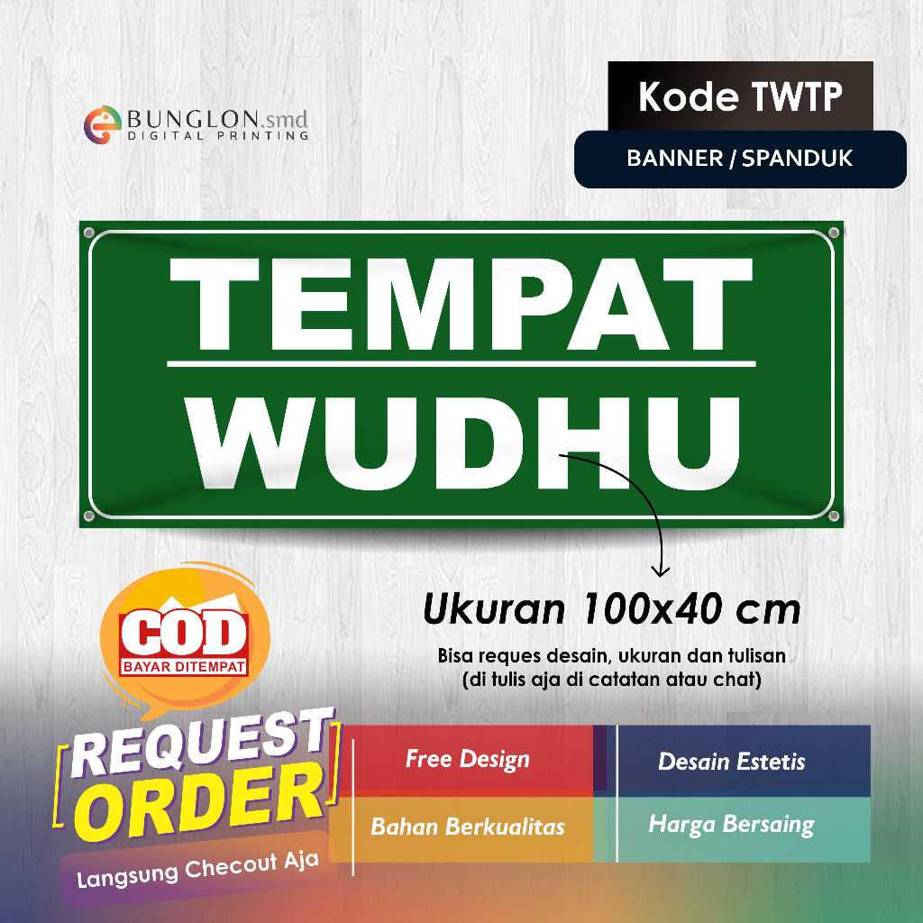 Jual SPANDUK BANNER TEMPAT WUDHU KODE TWTP HIJAU | Shopee Indonesia