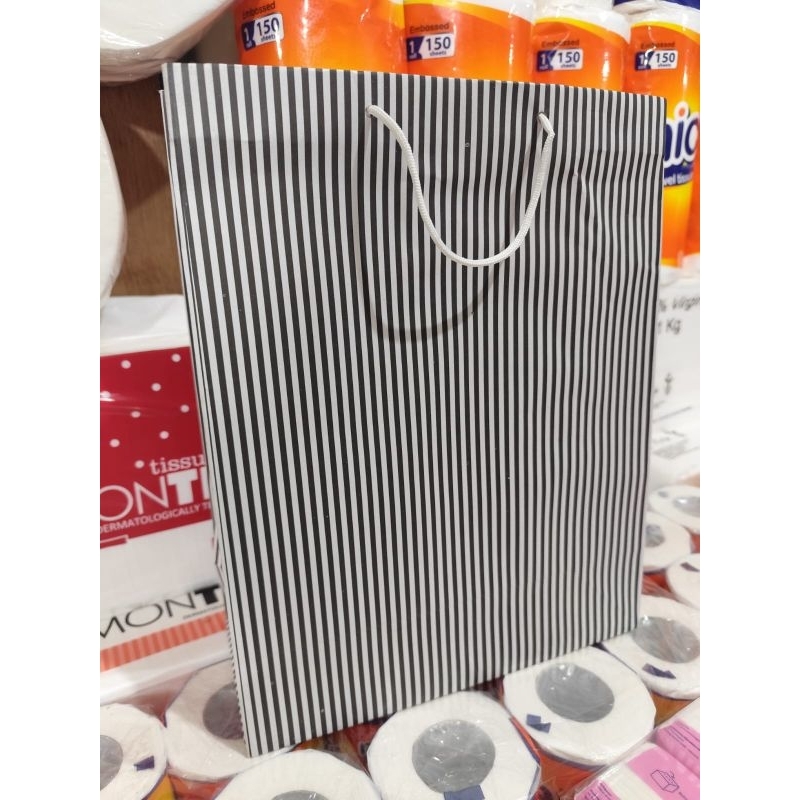 Jual paper bag polio salur warna hitam garis bahan tebal isi 12 pcs ...