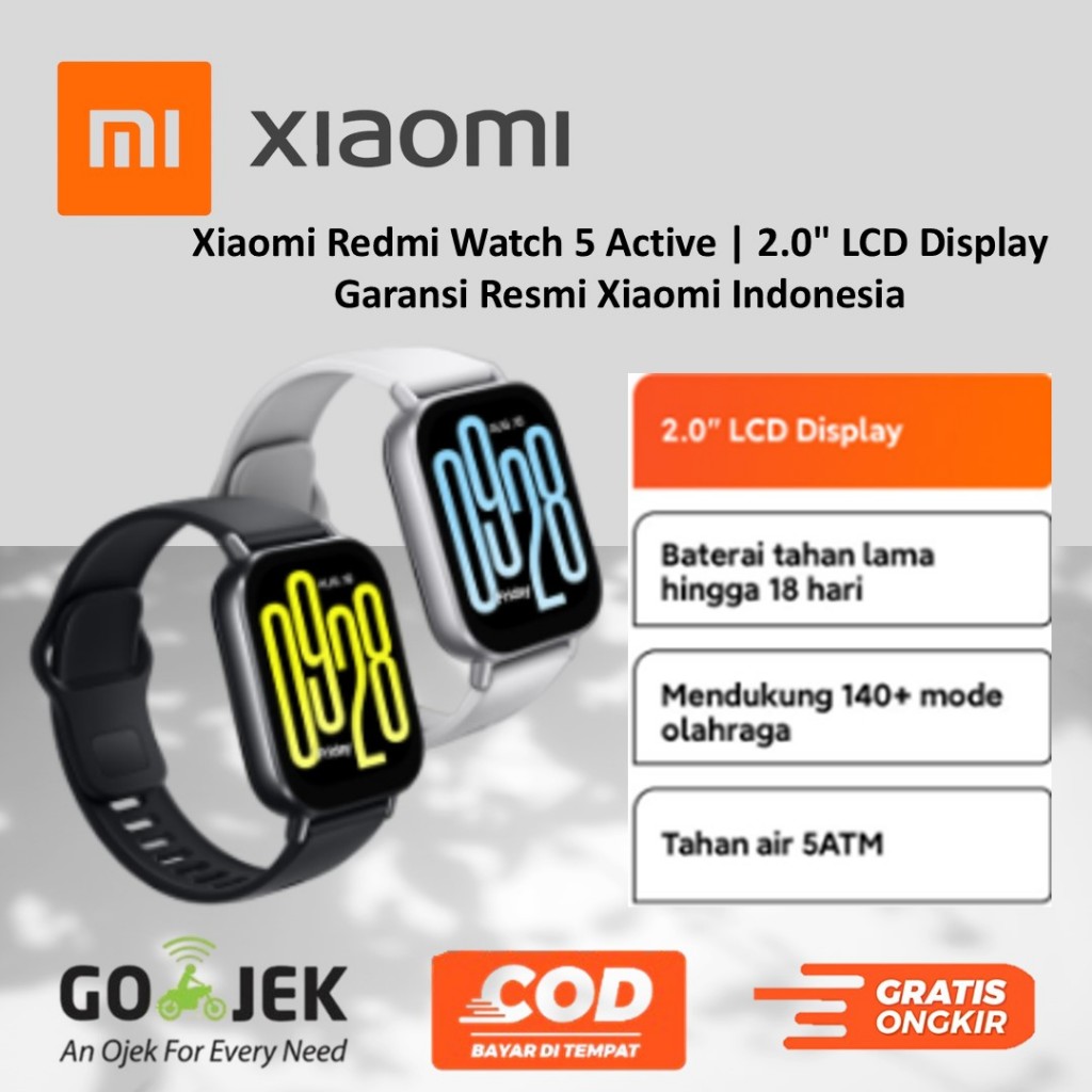 Jual Xiaomi Redmi Watch 5 Active | 2.0" LCD Display | Mendukung 140 ...