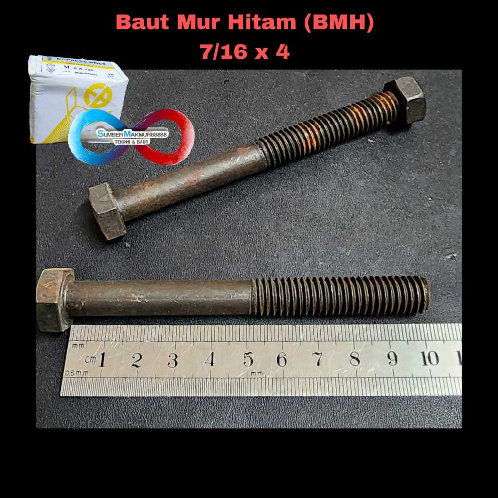 Jual BOX - Baut mur hitam (BMH) 7/16 x 4 inch ( Isi 60 pcs ) | Shopee ...