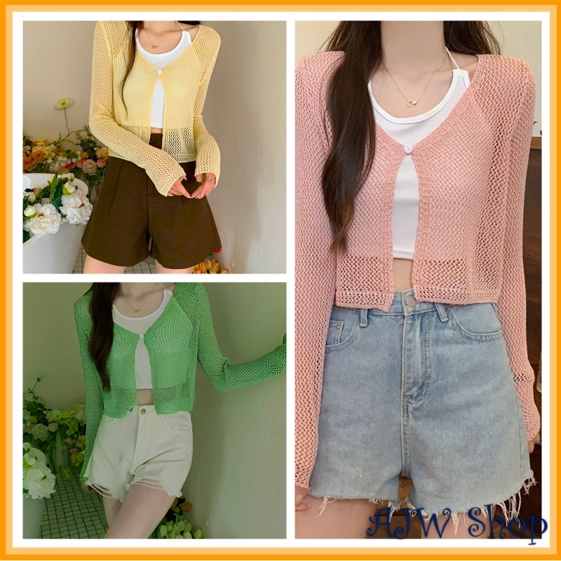 Jual AJW Cardigan Wanita Crop Top Jaring Korean Style WBP | Kardigan Rajut Jaring Kekinian ...