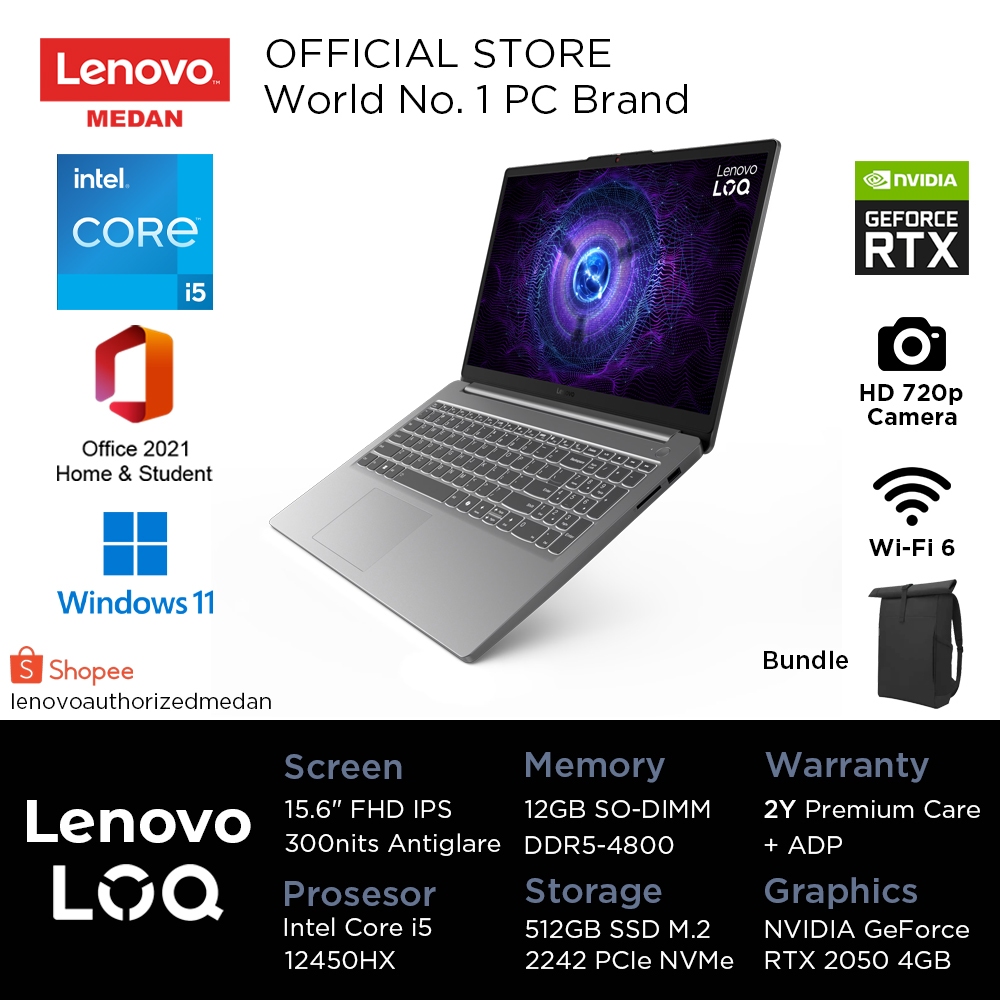 Jual Lenovo LOQ 15IAX9E 2QID, Ci5-12450HX/12GB/512GB/RTX2050 4GB/W11HSL ...