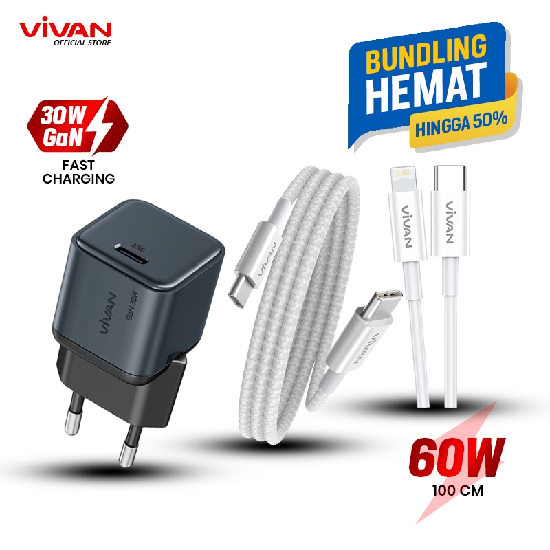 Jual VIVAN Bundling Hemat Charger iPhone 15 16 GaN09 dengan Kabel Type ...
