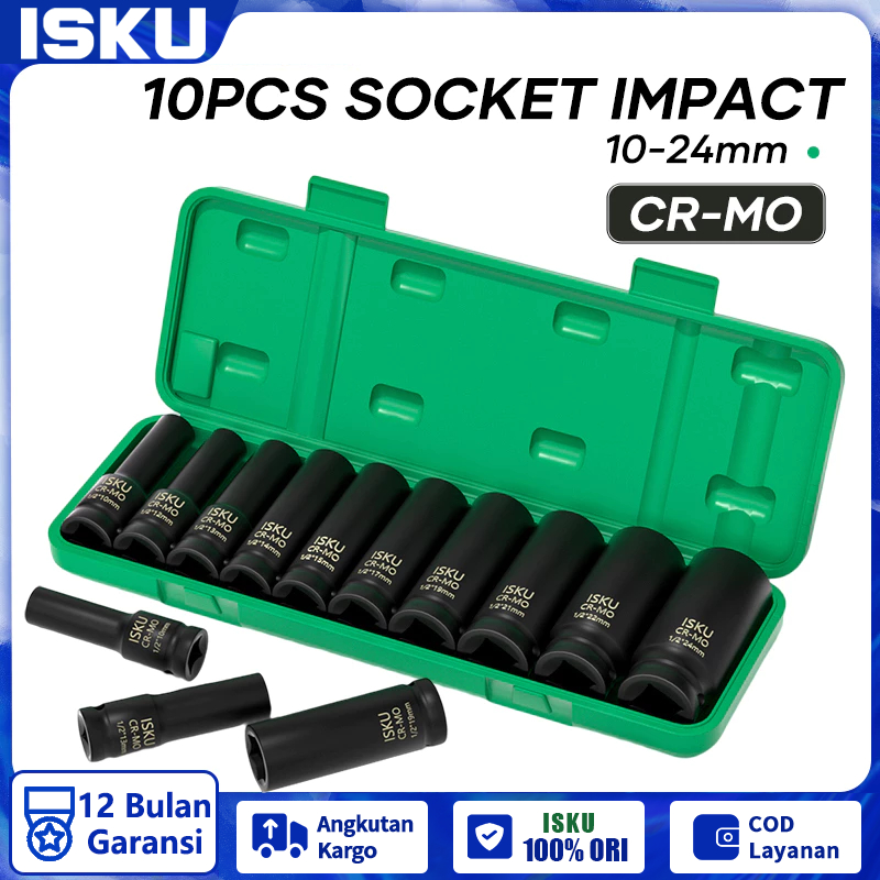 Jual ISKU Impact Socket Set 10Pcs/ Drive Deep Impact Socket Set 10pcs/Kunci shock /Mata Shock ...